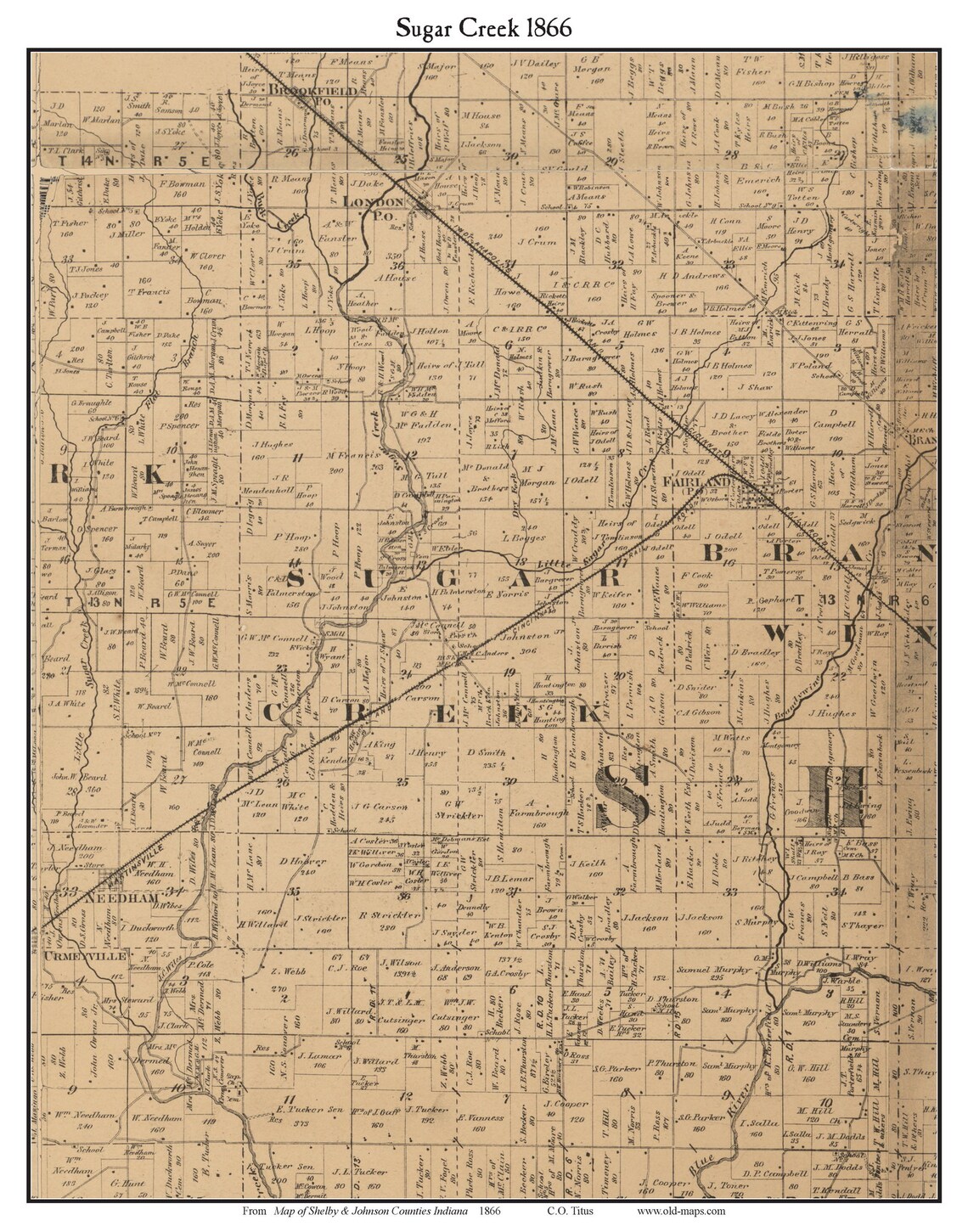 Sugar Creek 1866 Old Town Map With Homeowner Names Indiana - Etsy
