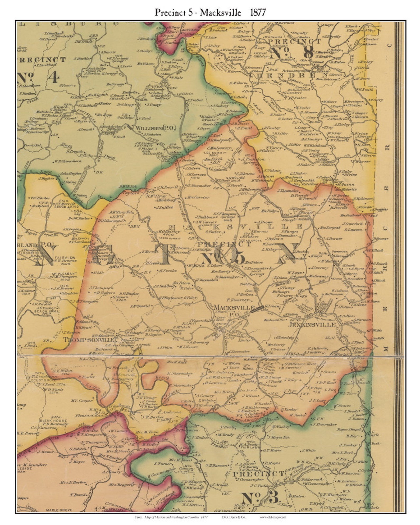 Precinct 5 Macksville 1877 Old Town Map With Homeowner Names - Etsy