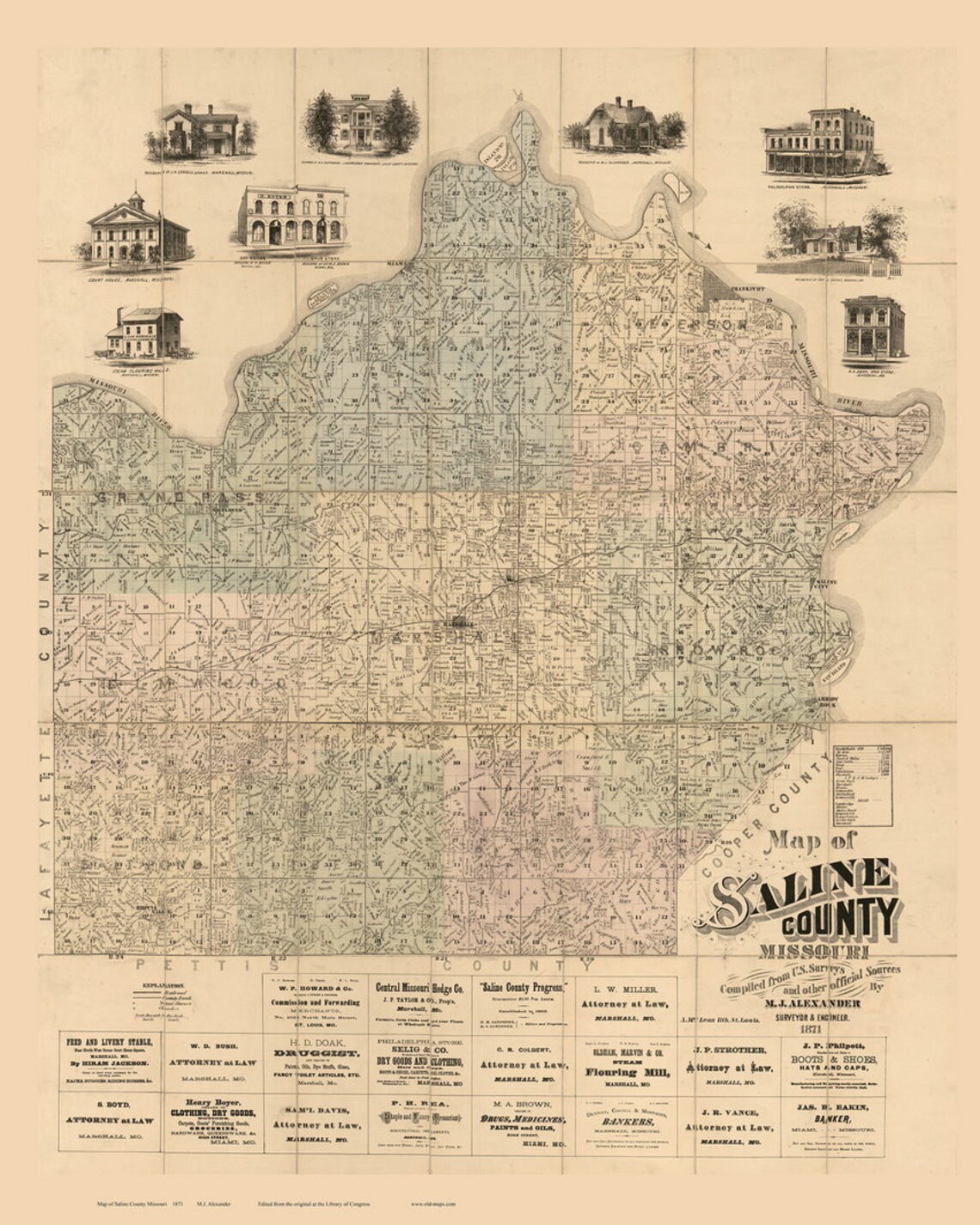 Saline County Missouri 1871 Old Wall Map With Landowner | Etsy