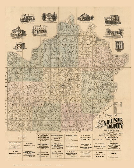 Saline County Missouri 1871 Old Wall Map With Landowner | Etsy