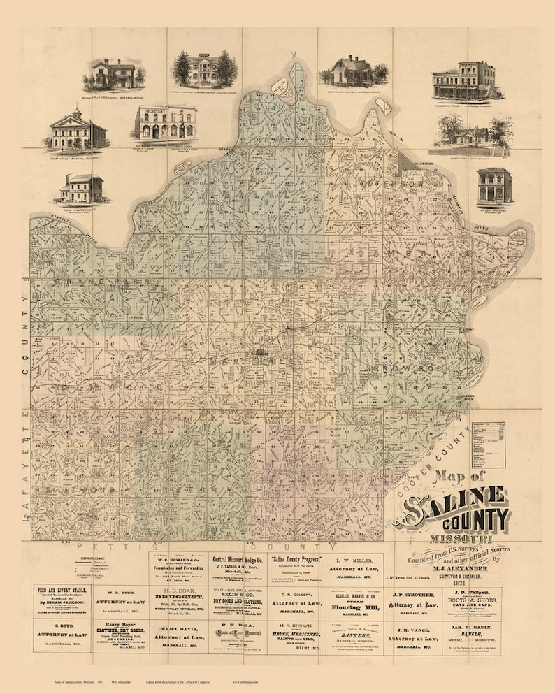Saline County Missouri 1871 Old Wall Map With Landowner - Etsy