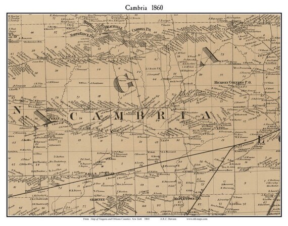 Cambria 1860 Old Town Map With Homeowner Names New York | Etsy