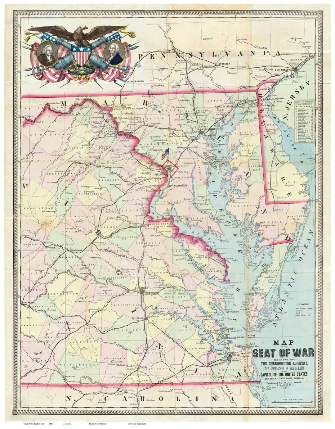 Chesapeake & Delaware Bays 1861 Old Map Civil War seat - Etsy