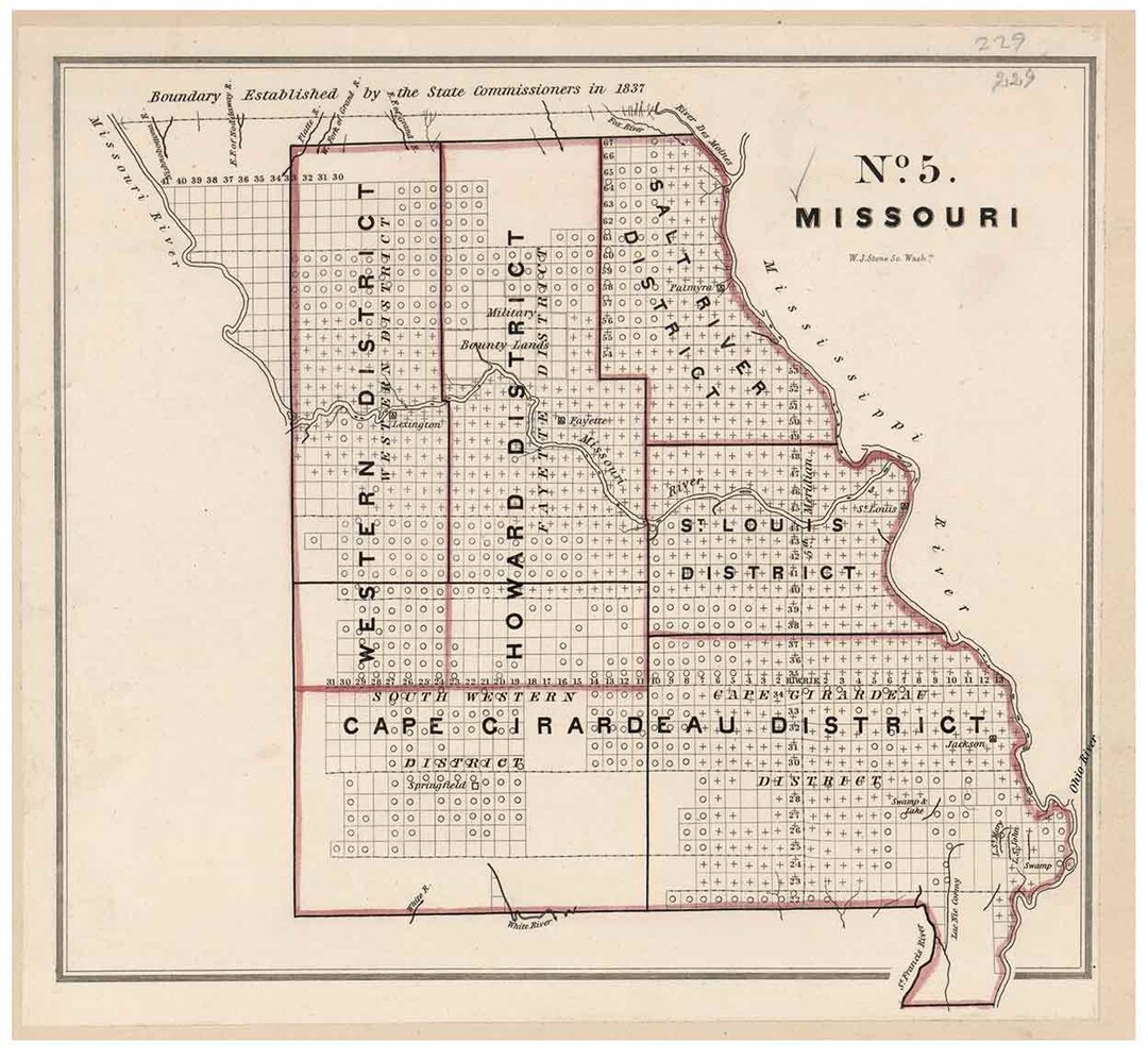 Missouri Land Office Map 1843 Lots and Districts - Old Map Reprinted ...