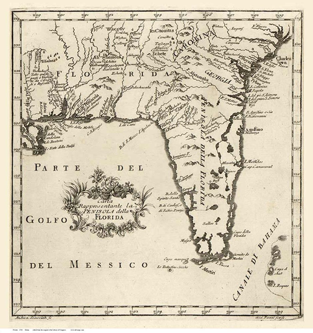 Florida 1763 State Map - Italian - Reprint - Etsy