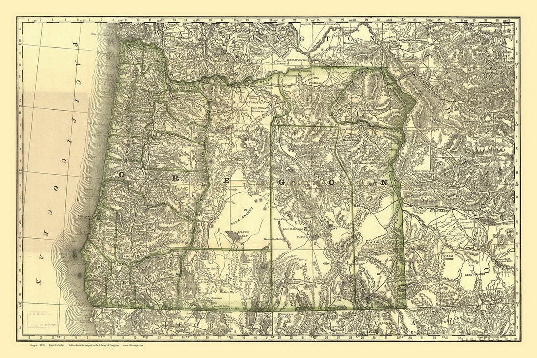 Oregon 1876 - State Map - Old Map Reprint - Etsy