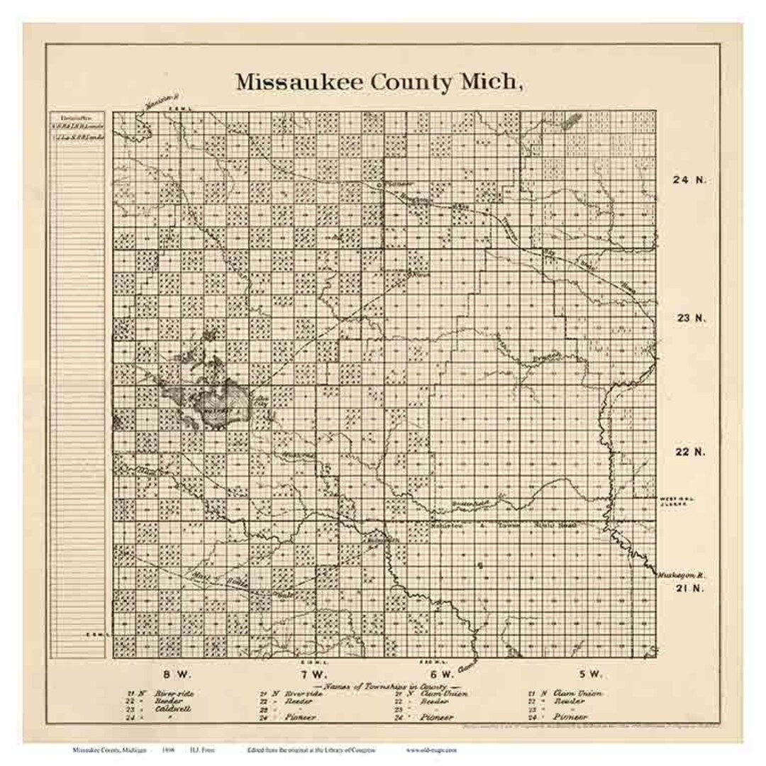 Missaukee County Michigan 1898 - Wall Map Reprint With Homeowner Names ...