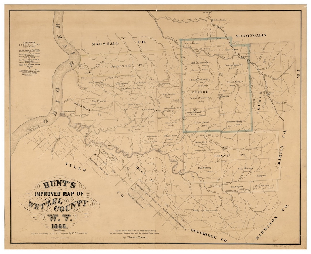 Wetzel County Map 1865 West Virginia - Old Wall Map With Homeowner ...