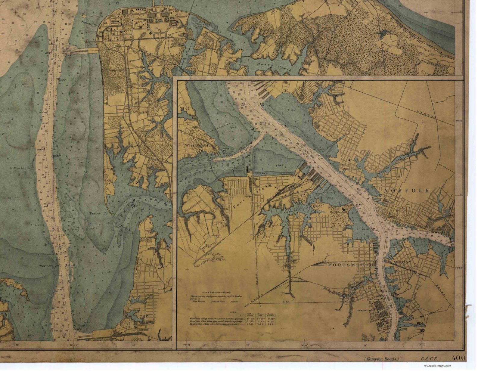Hampton Roads 1915 Nautical Map Virginia Harbors 400 - Etsy