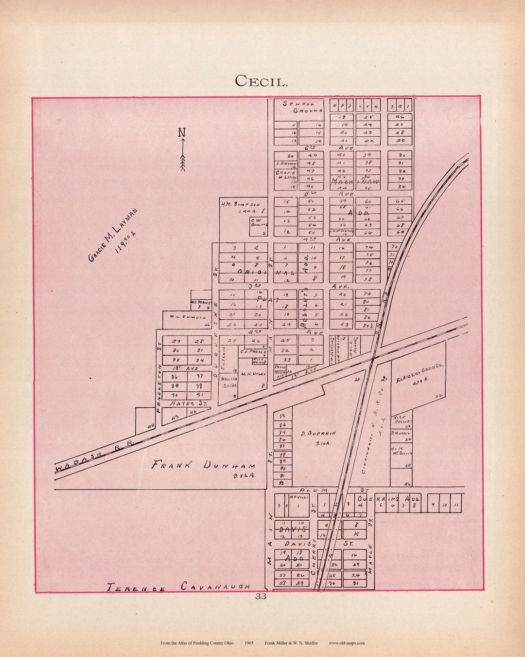 Cecil Village 1905 - Old Town Map Reprint - Paulding County Ohio ...