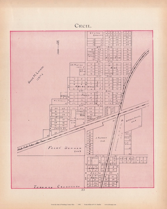 Cecil Village 1905 Old Town Map Reprint Paulding County | Etsy