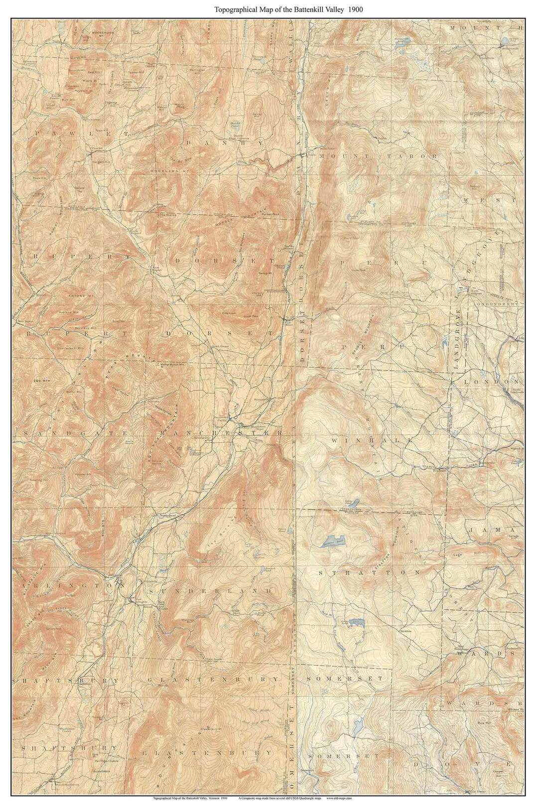 Battenkill Valley 1900 - Old USGS Map Custom Composite Reprint Vermont ...