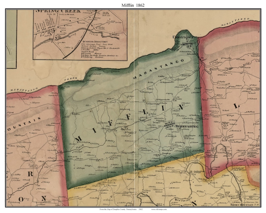 Mifflin 1862 Old Town Map With Homeowner Names - Pennsylvania - Reprint ...