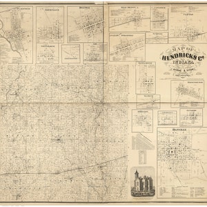 Hendricks County Indiana 1865 - Old Wall Map Reprint With Homeowner ...