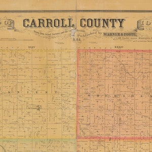 Carroll County Iowa 1884 Old Wall Map With Landowner Names Farm Lines ...
