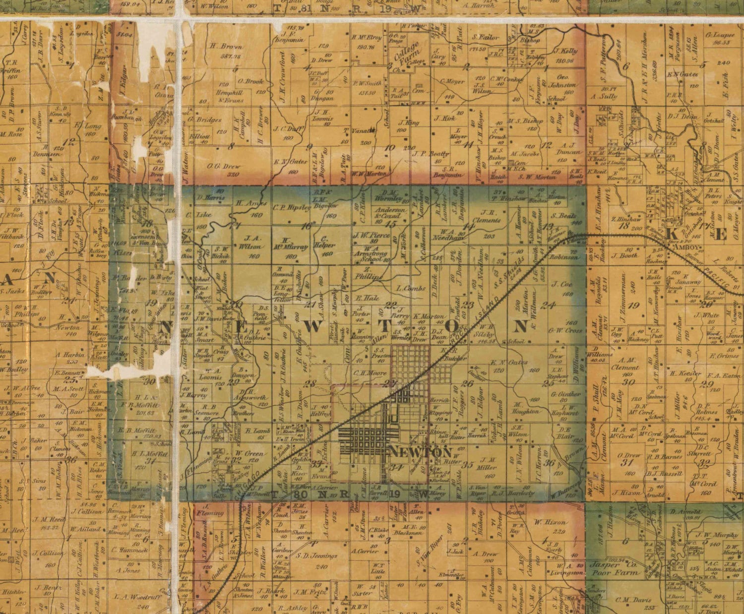 Jasper County Iowa 1871 Old Wall Map with Landowner Names | Etsy