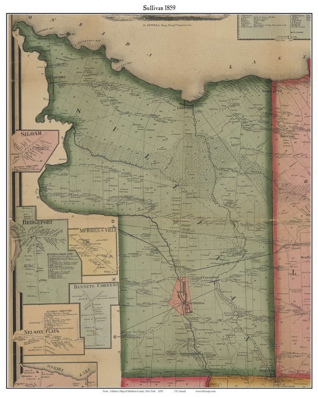 Sullivan 1859 Old Town Map With Homeowner Names New York Chittenango ...