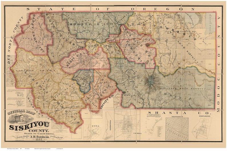 Siskiyou County California 1887 Old Wall Map Reprint With - Etsy