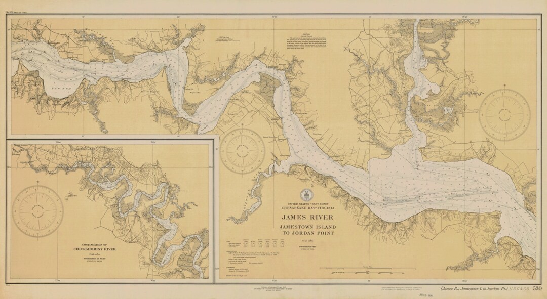 James River - Jamestown Island to Jordan Point 1929 Nautical Map ...