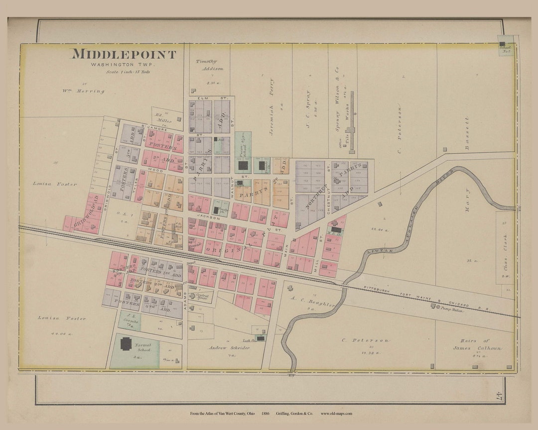 Middlepoint 1886 Old Town Map With Homeowner Names - Ohio - Reprint ...