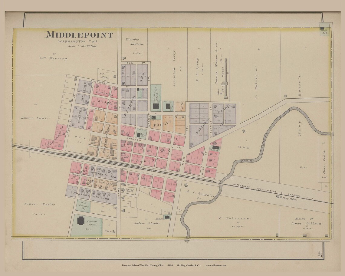 Middlepoint 1886 Old Town Map With Homeowner Names Ohio Reprint ...