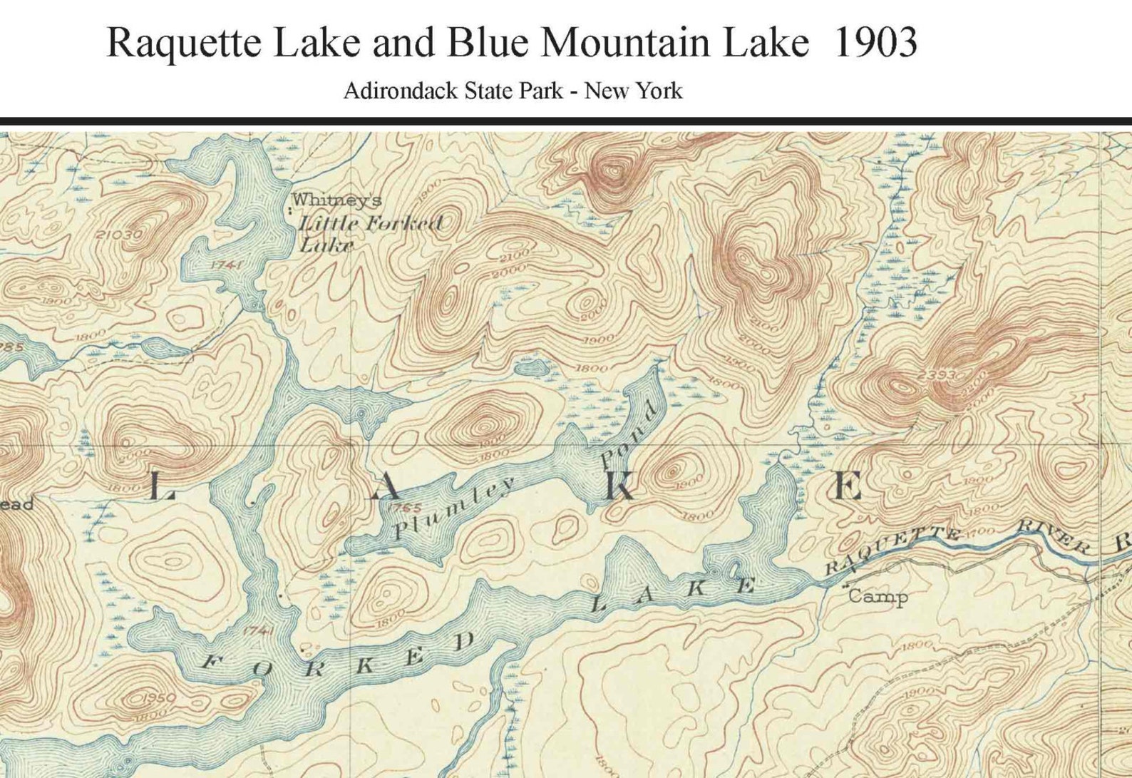 Raquette Lake and Blue Mountain Lake 1903 USGS Old Topographic Map ...