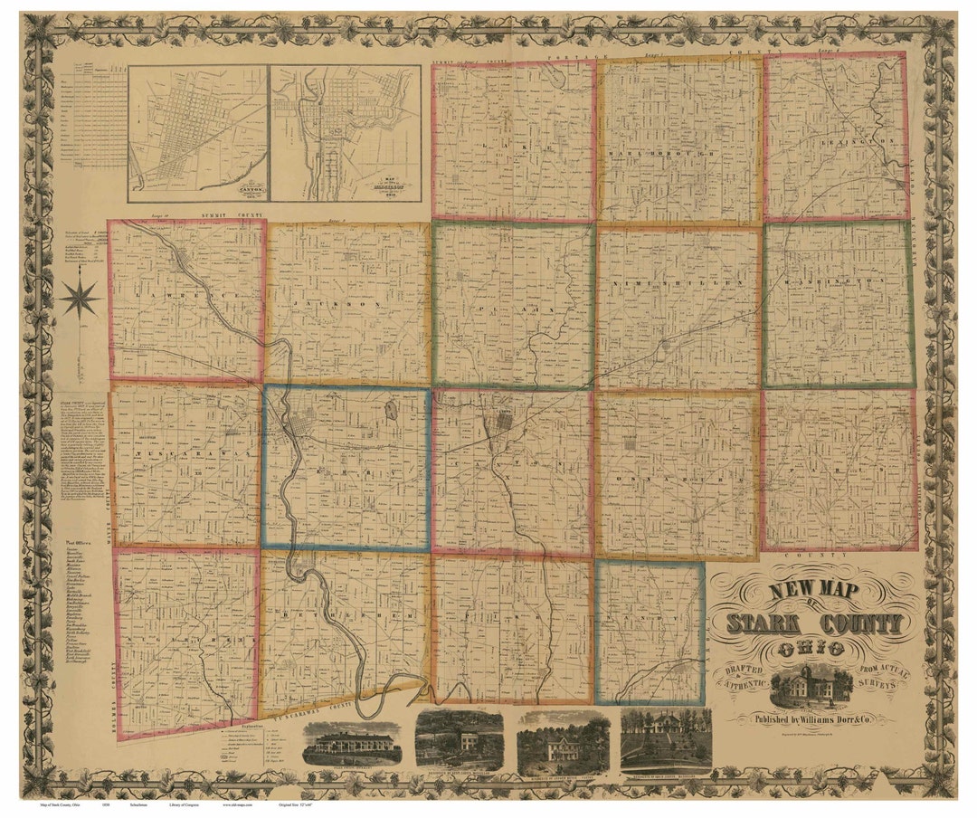 Stark County Ohio 1850 - Old Wall Map Reprint With Homeowner Names ...