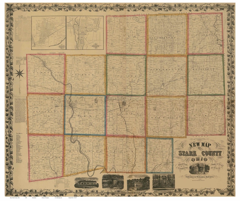 Stark County Ohio 1850 - Old Wall Map Reprint With Homeowner Names ...