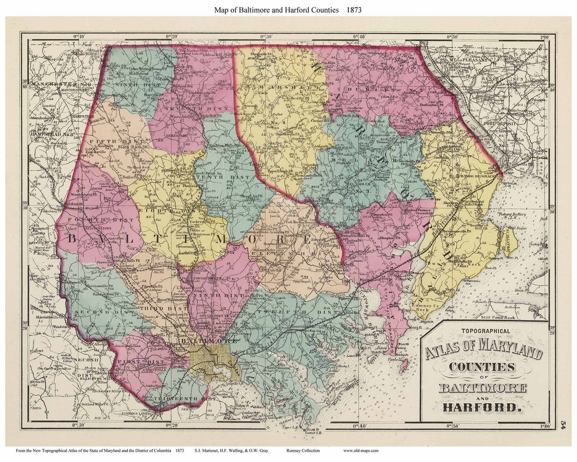 Baltimore and Harford Counties 1873 Map Maryland State Atlas | Etsy