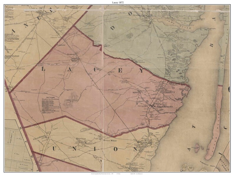 Lacey 1872 Old Town Map With Homeowner Names Ocean County New - Etsy