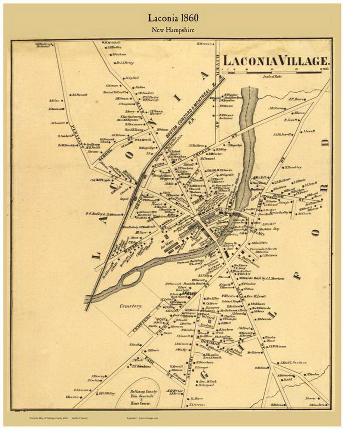 Laconia Village 1860 Old Town Map With Homeowner Names New - Etsy