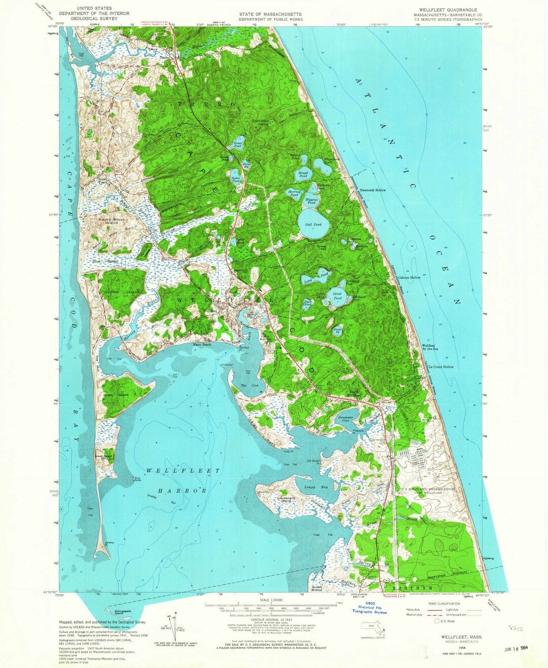 Wellfleet 1958 Old Topo Map - Quad Reprint - Jeremy Point Great Island ...