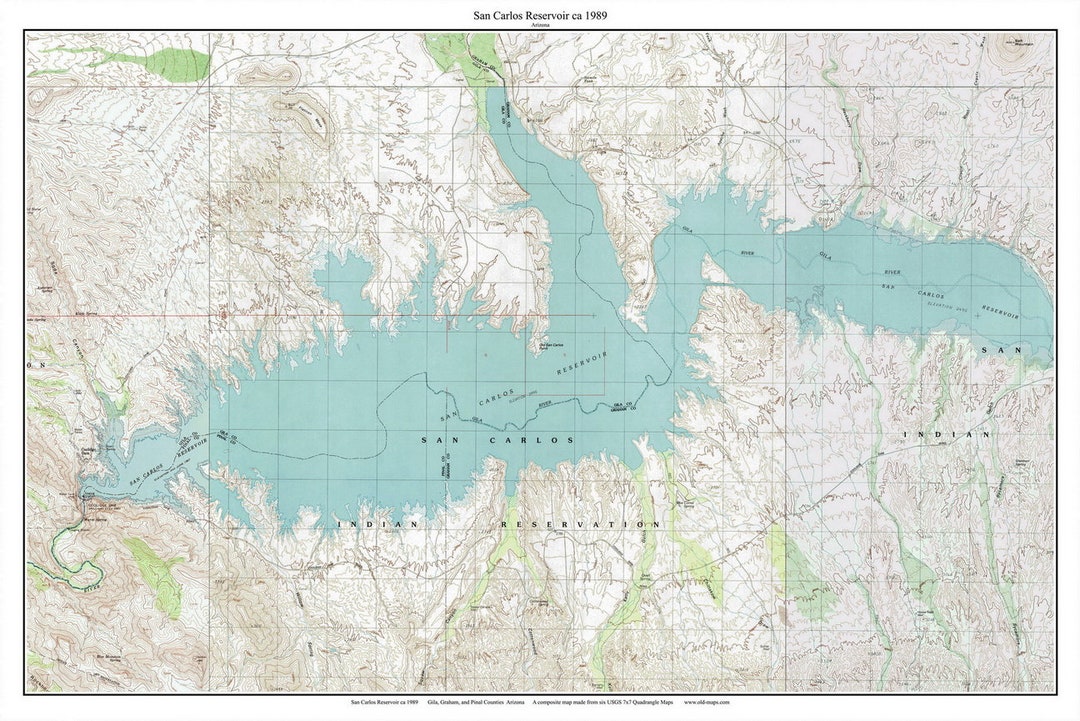 San Carlos Reservoir 1989 Old Topographic Map USGS Custom Composite ...
