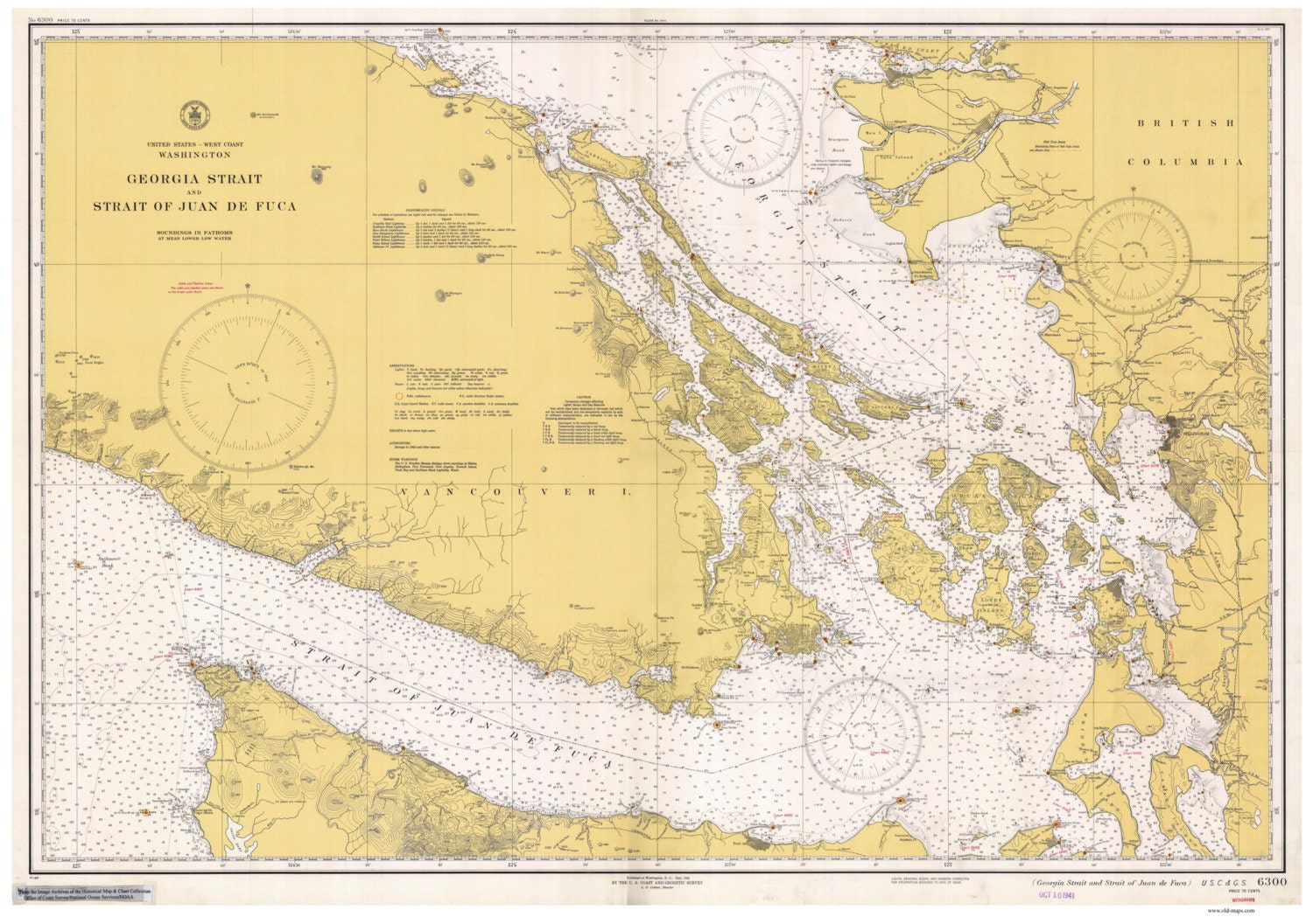 Georgia Strait and Strait of Juan De Fuca 1941 Nautical Map | Etsy