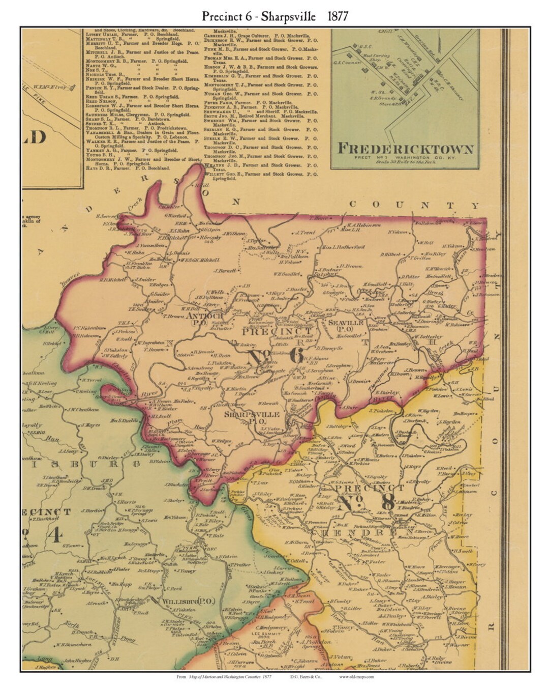 Precinct 6 Sharpsville 1877 Old Town Map With Homeowner Names Kentucky ...