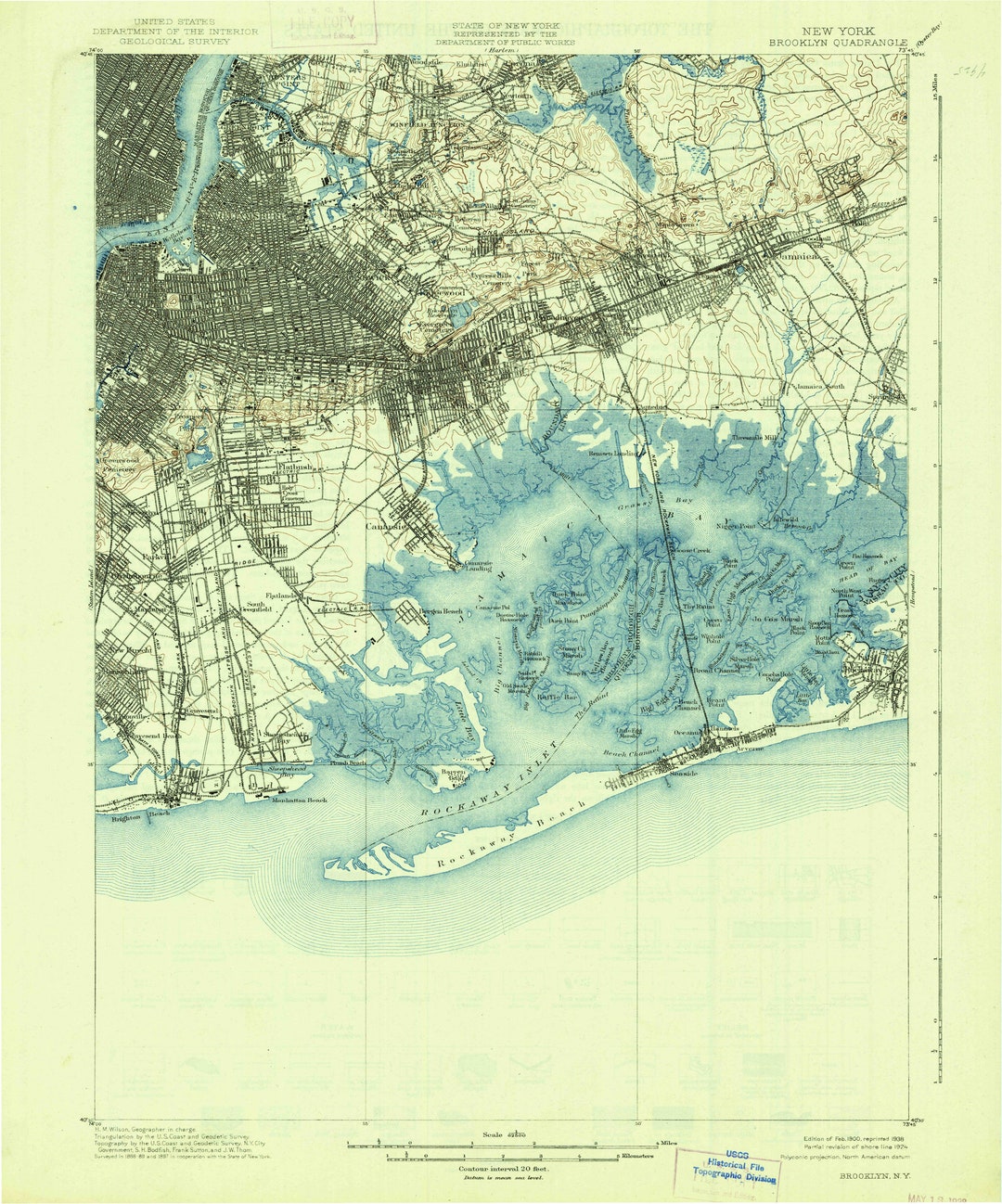 Brooklyn 1900 (1938) Old Topo Map Rockaway Beach Canarsie Woodhaven ...