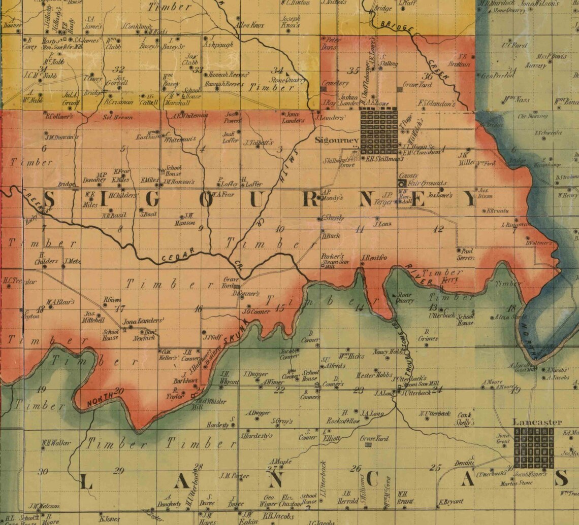 Keokuk County Iowa 1861 Old Wall Map With Landowner Names Farm | Etsy