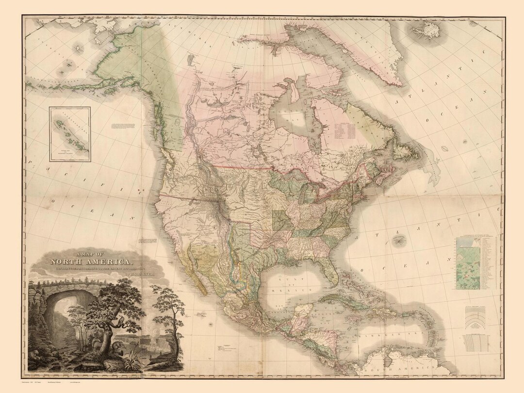 North America 1823 Old Map Reprint - Tanner - Etsy