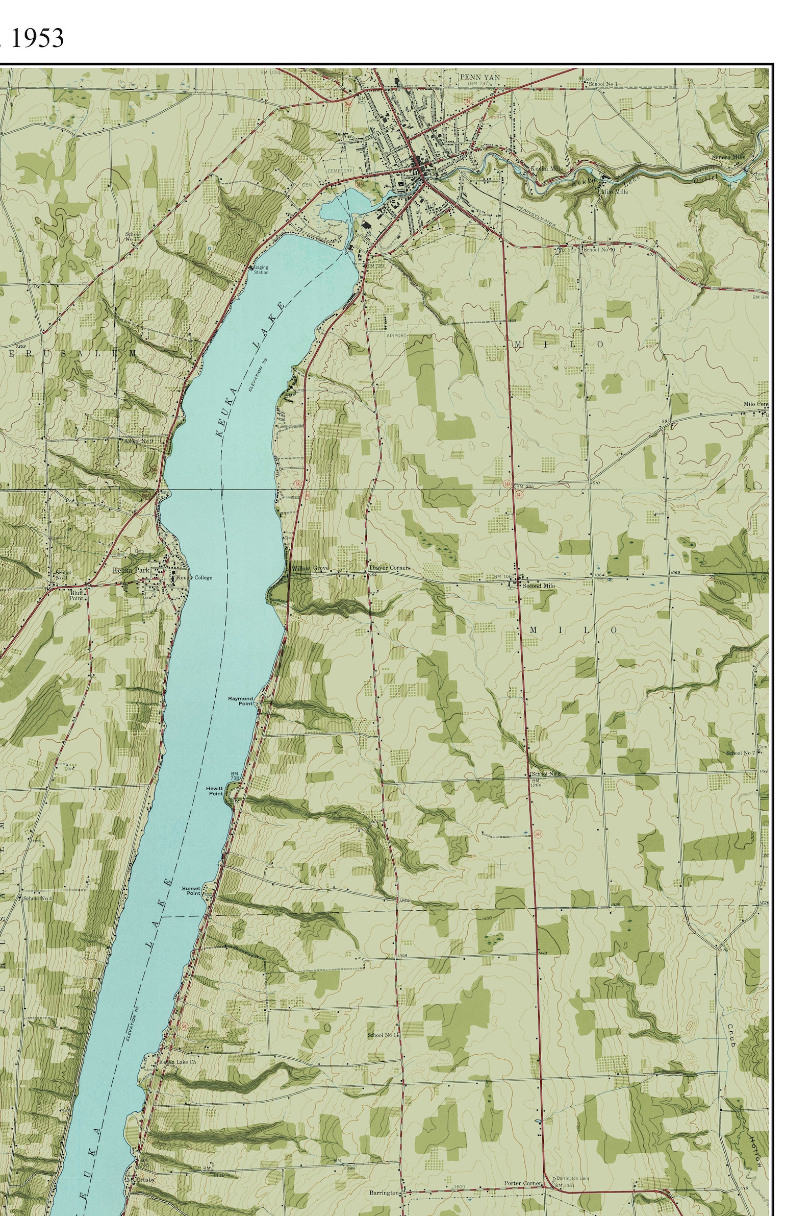 Keuka Lake Ca. 1953 USGS Old Topographic Map Custom Composite Reprint ...