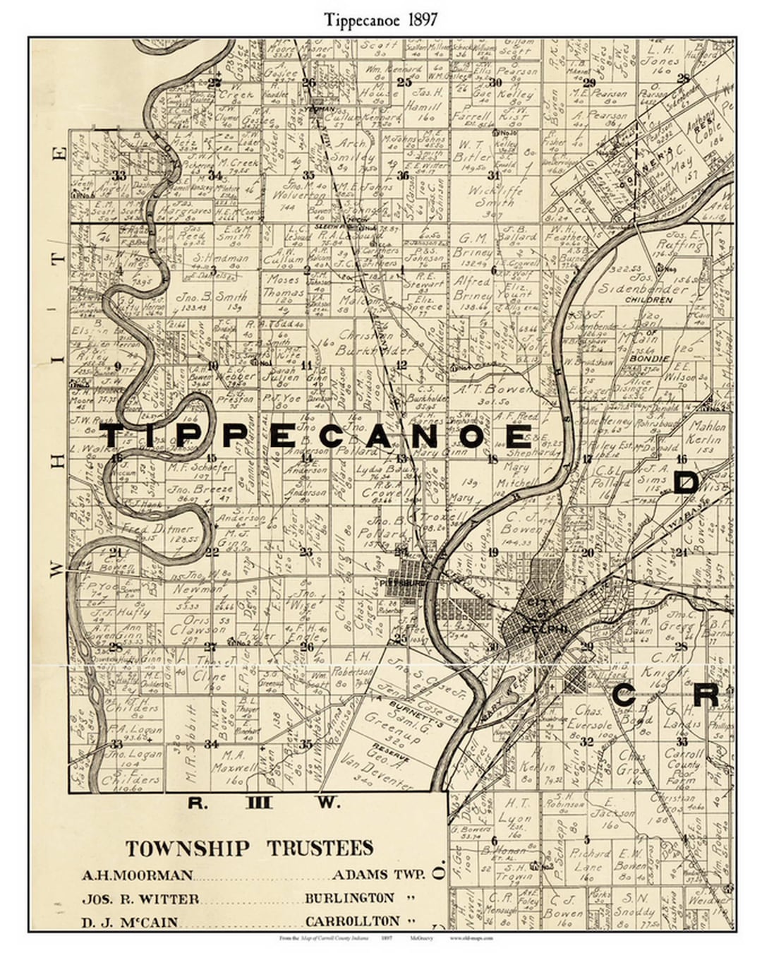 Tippecanoe 1897 Old Town Map With Homeowner Names Indiana Pittsburg ...
