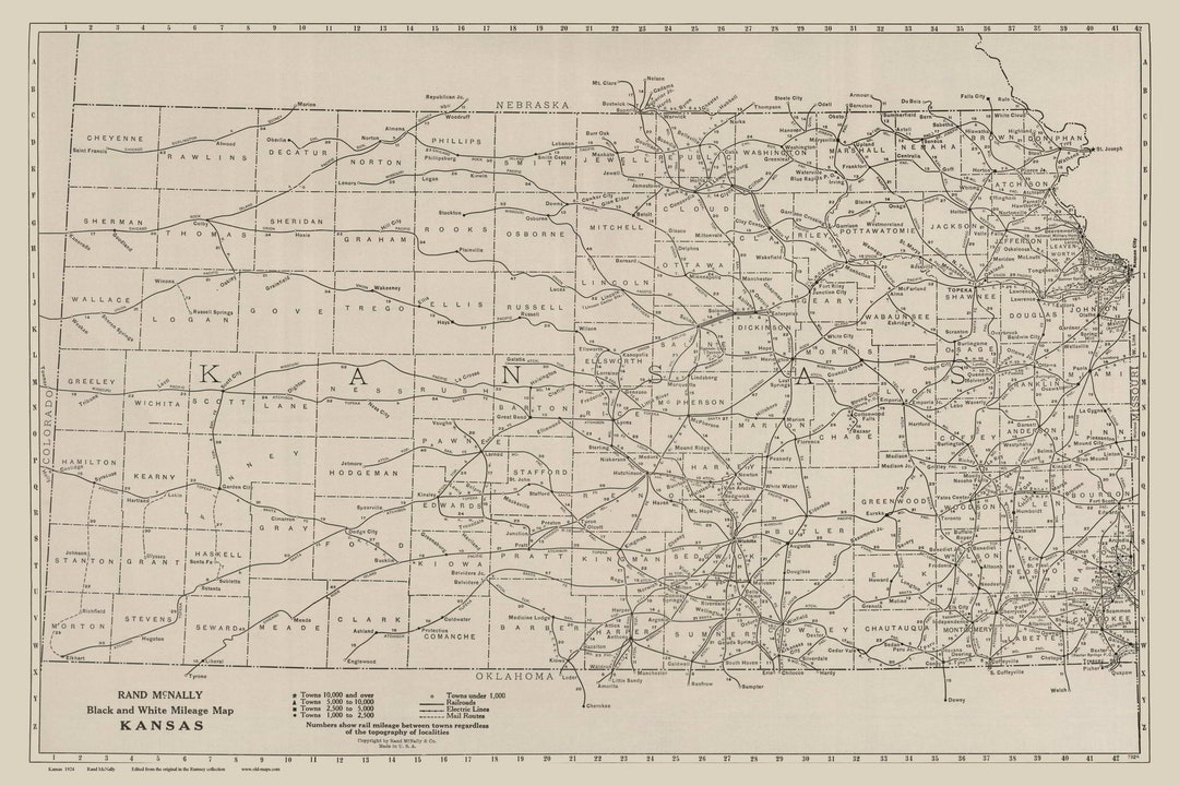 Kansas 1924 - State Map Rand - Old Map Reprint - Etsy