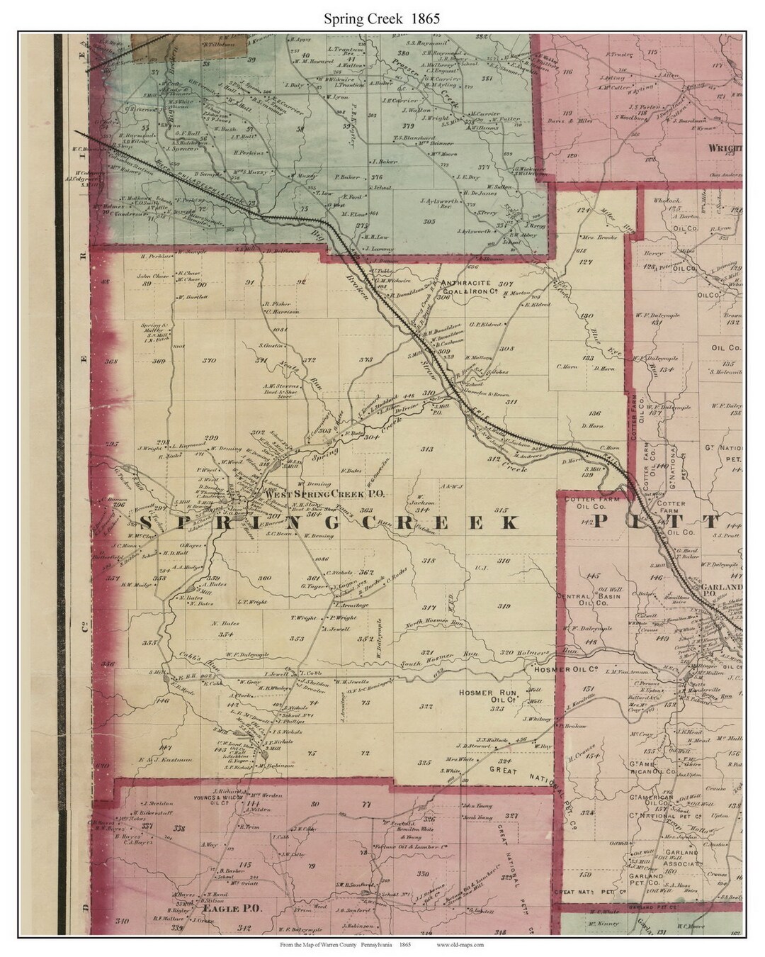 Spring Creek 1865 - Old Town Map With Homeowner Names West Spring Creek ...