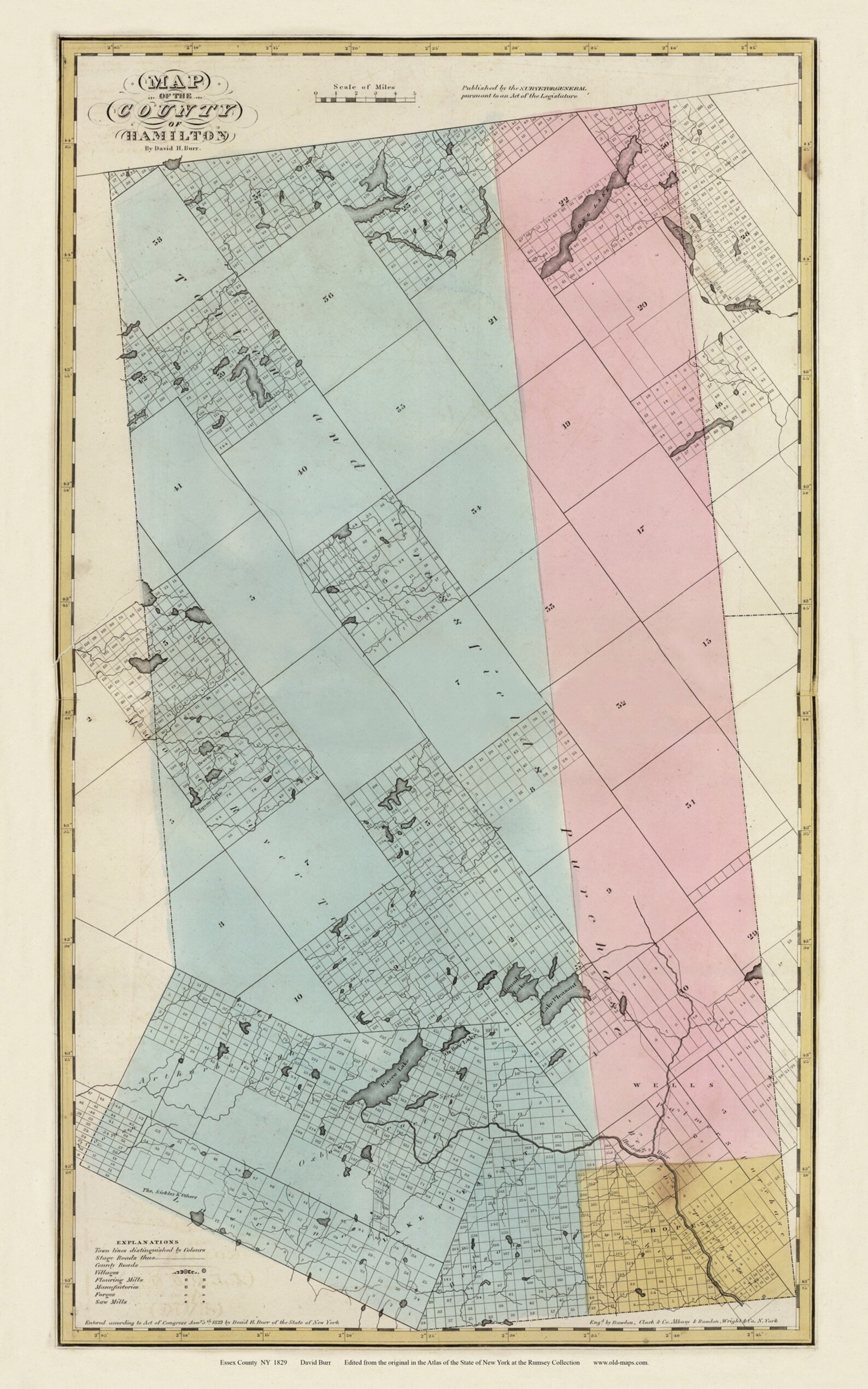 Hamilton County 1829 Lot Lines Piseco Lake Old Map Reprint | Etsy