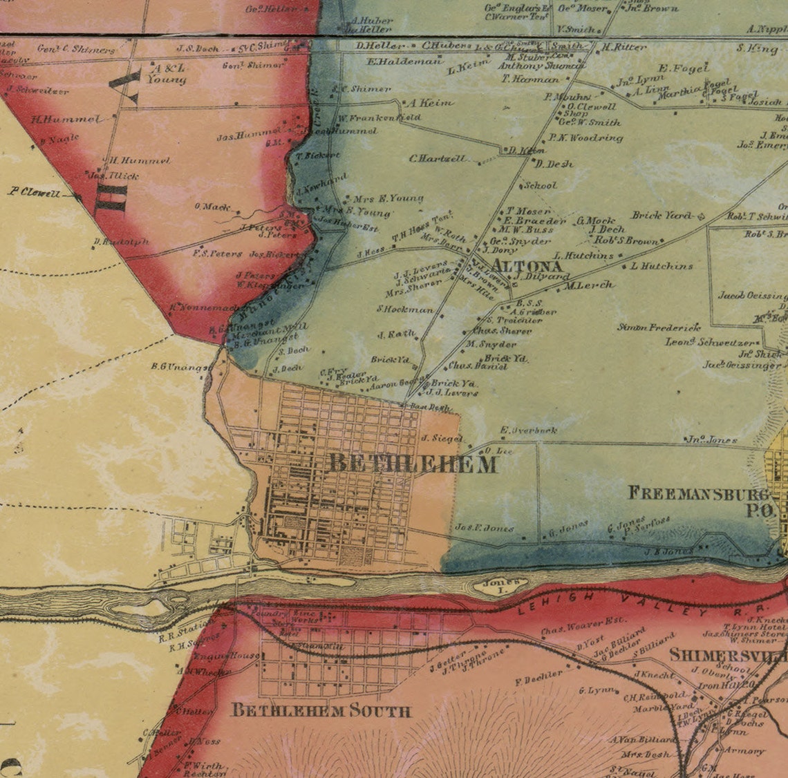 Northampton County Pennsylvania 1860 Old Wall Map With - Etsy