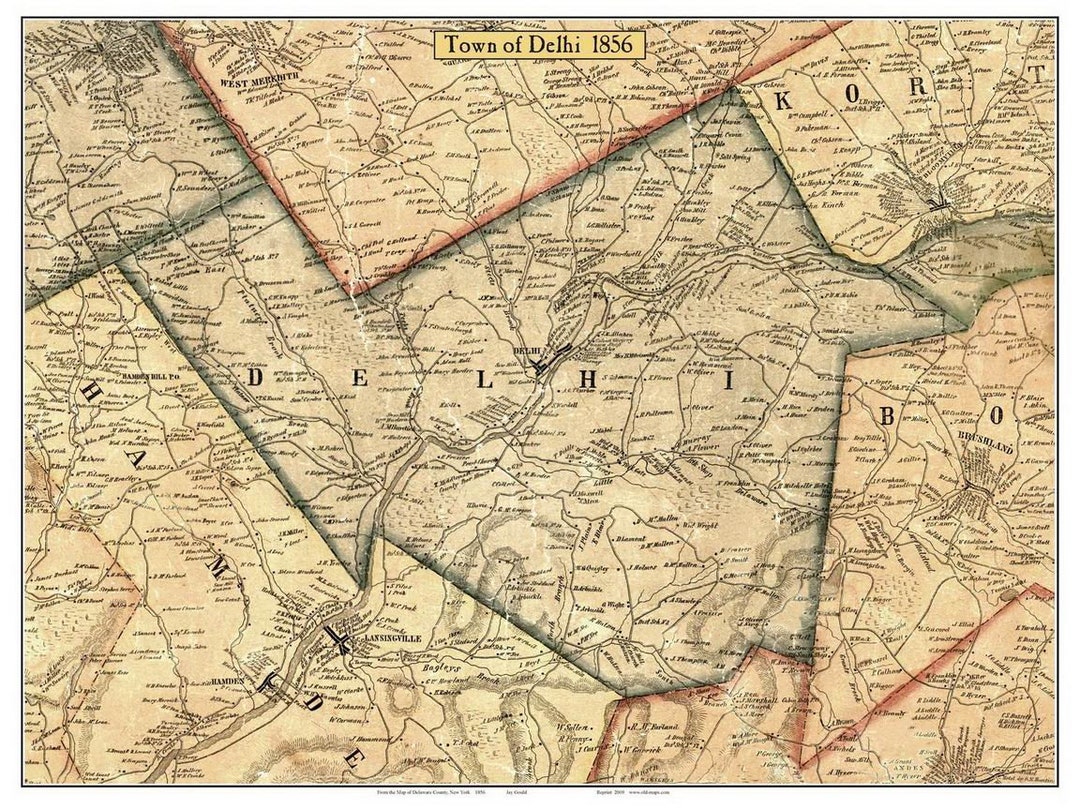 Delhi 1856 Old Town Map With Homeowner Names New York - Reprint ...