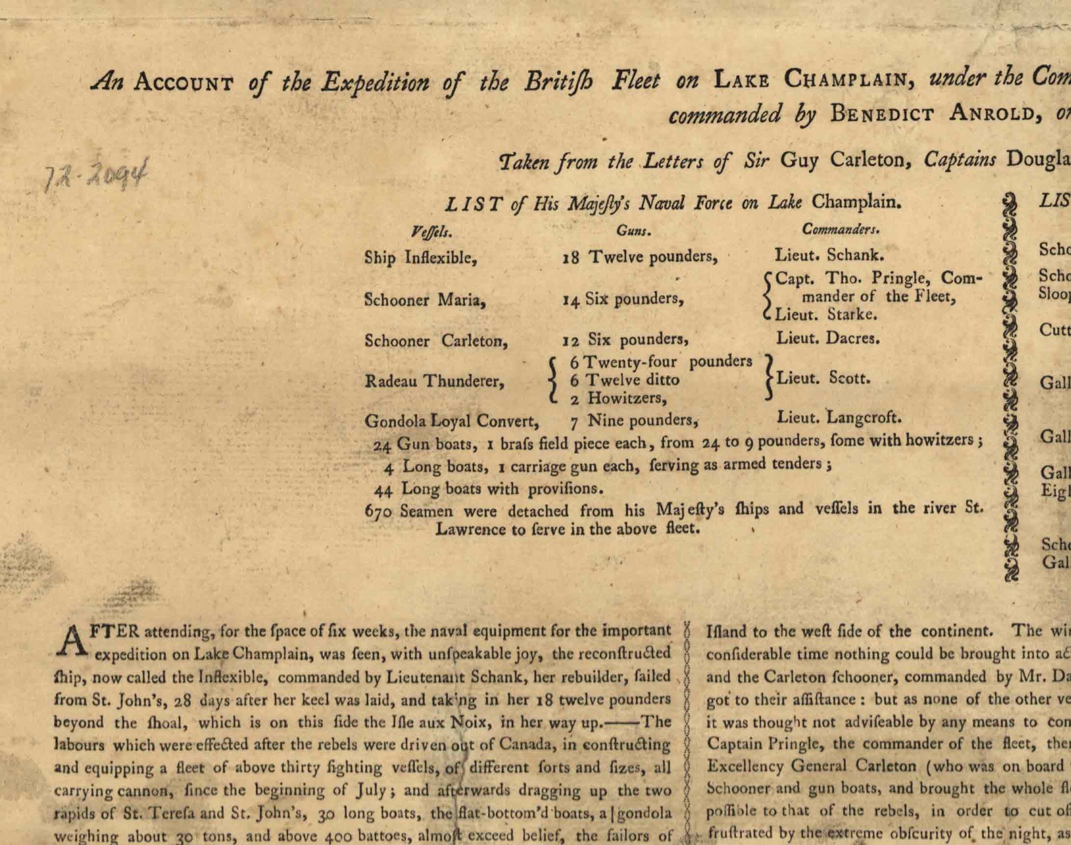 Lake Champlain Valcour Battle 1776 Map Manuscript Reprint Full - Etsy