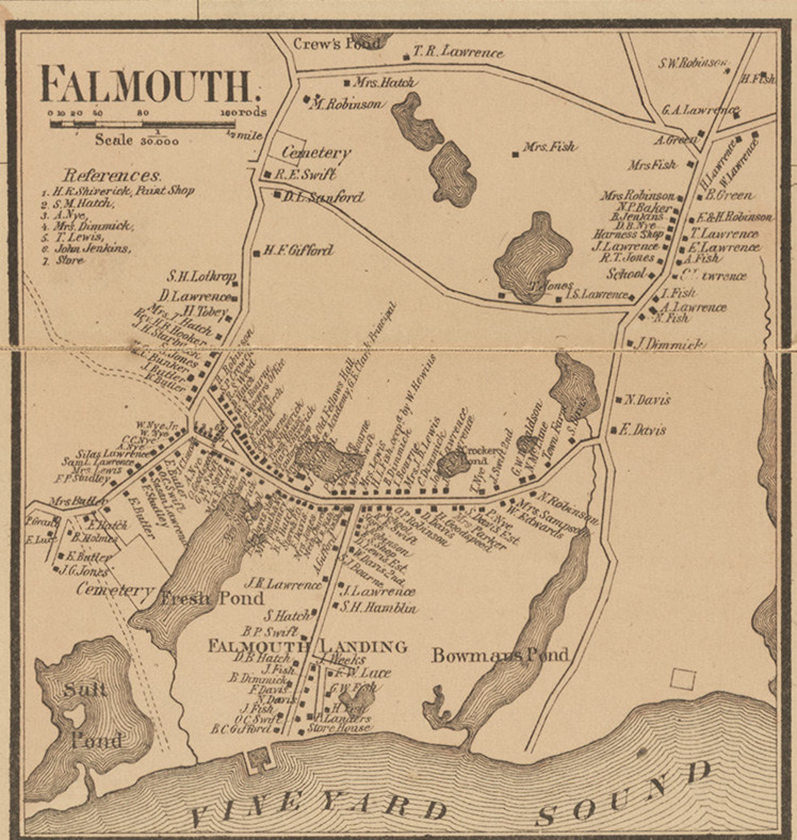 Cape Cod 1858 Map - Wall Map Reprint With Homeowner Names - Barnstable ...