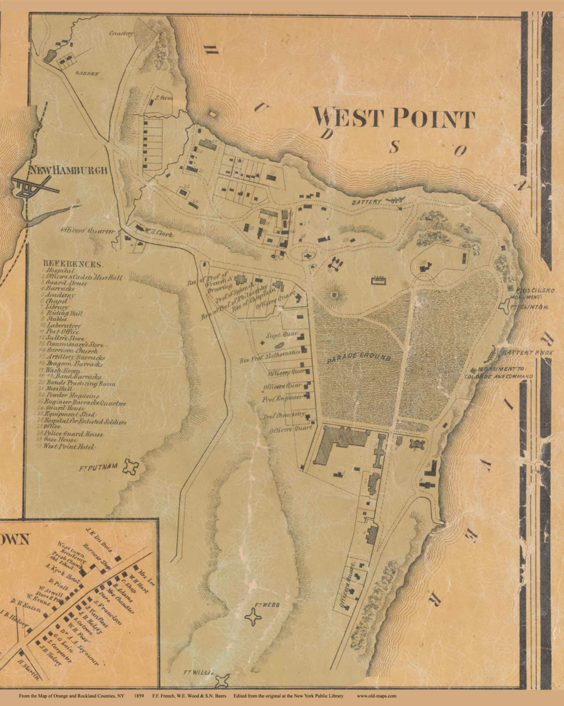 Buy West Point 1859 Old Map Homeowner Names Cornwall Genealogy Online ...