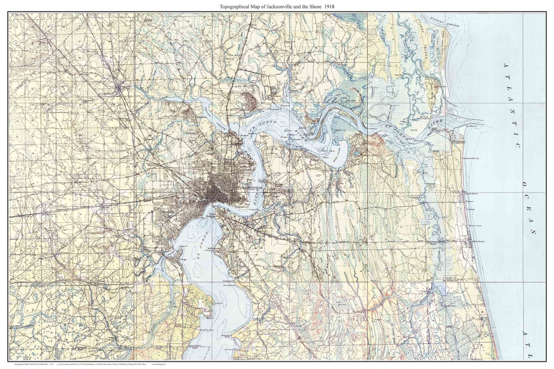 Jacksonville and the Shore 1918 Old Topo Map Florida - A Composite Made ...