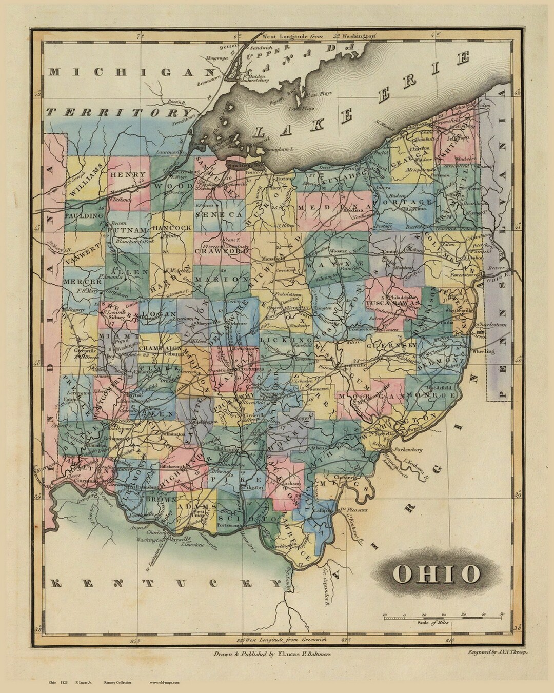 Ohio 1823 State Map -lucas - Reprint - Etsy